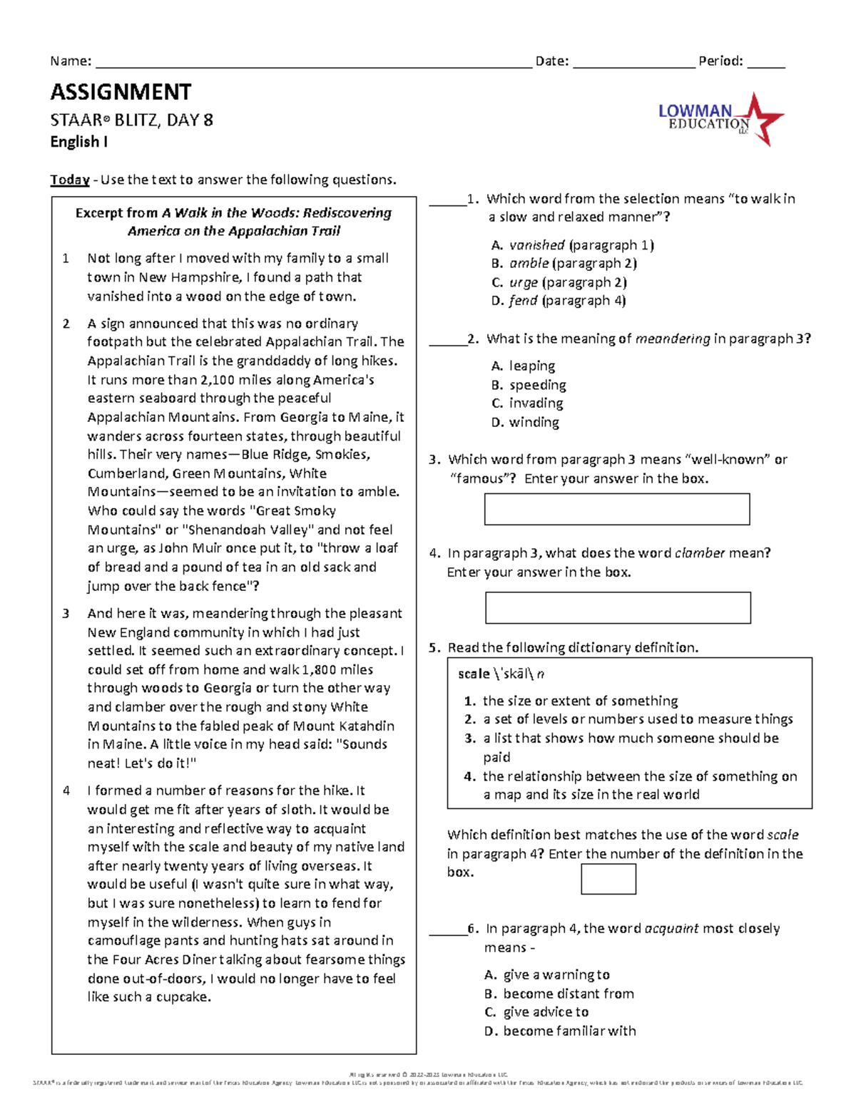 Day 8 Assignment: Study Questions for English I STAAR® Exam - Studocu