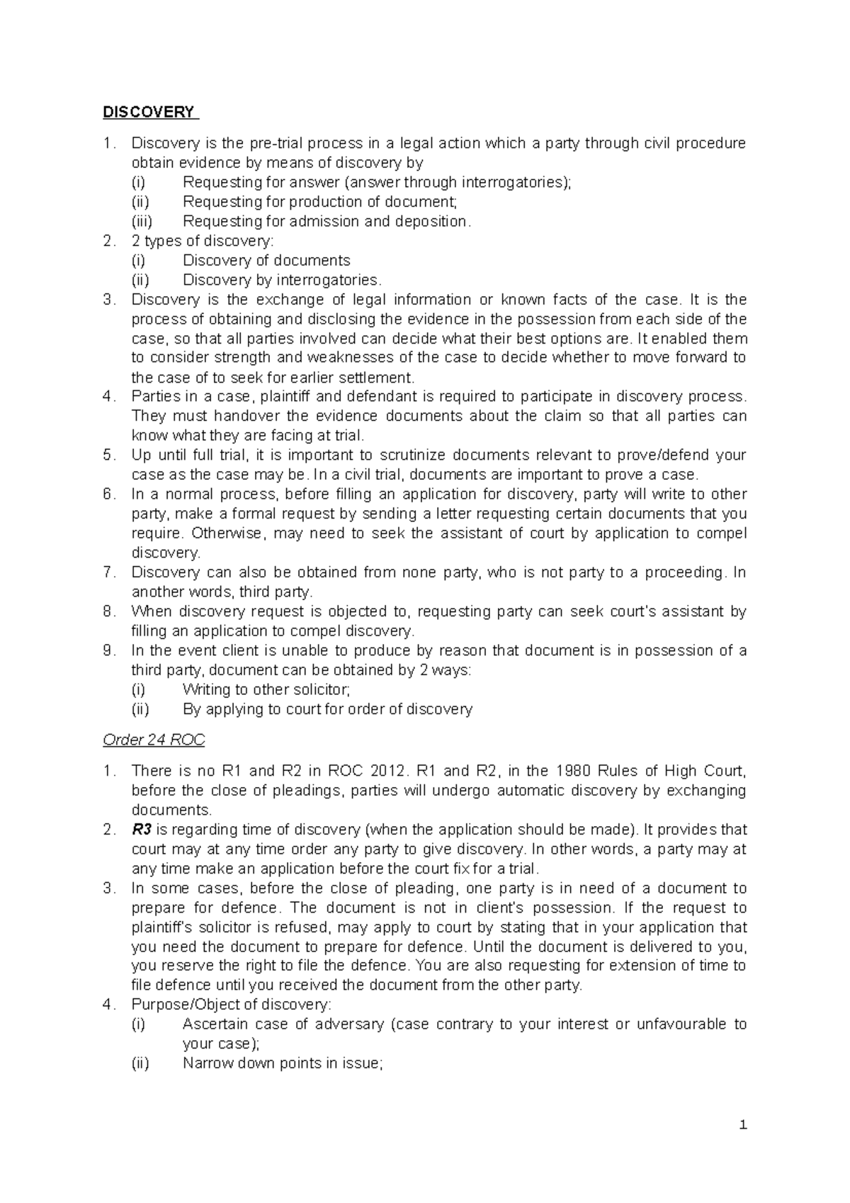Discovery Process in CIVIL PROCEDURE II: Key Concepts Explored - Studocu