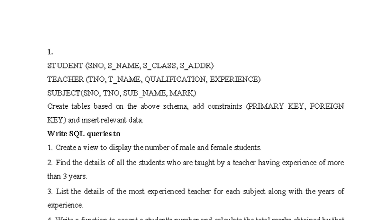 Q5-12-23F - DBMS Lab Practice Questions & SQL Queries - Studocu