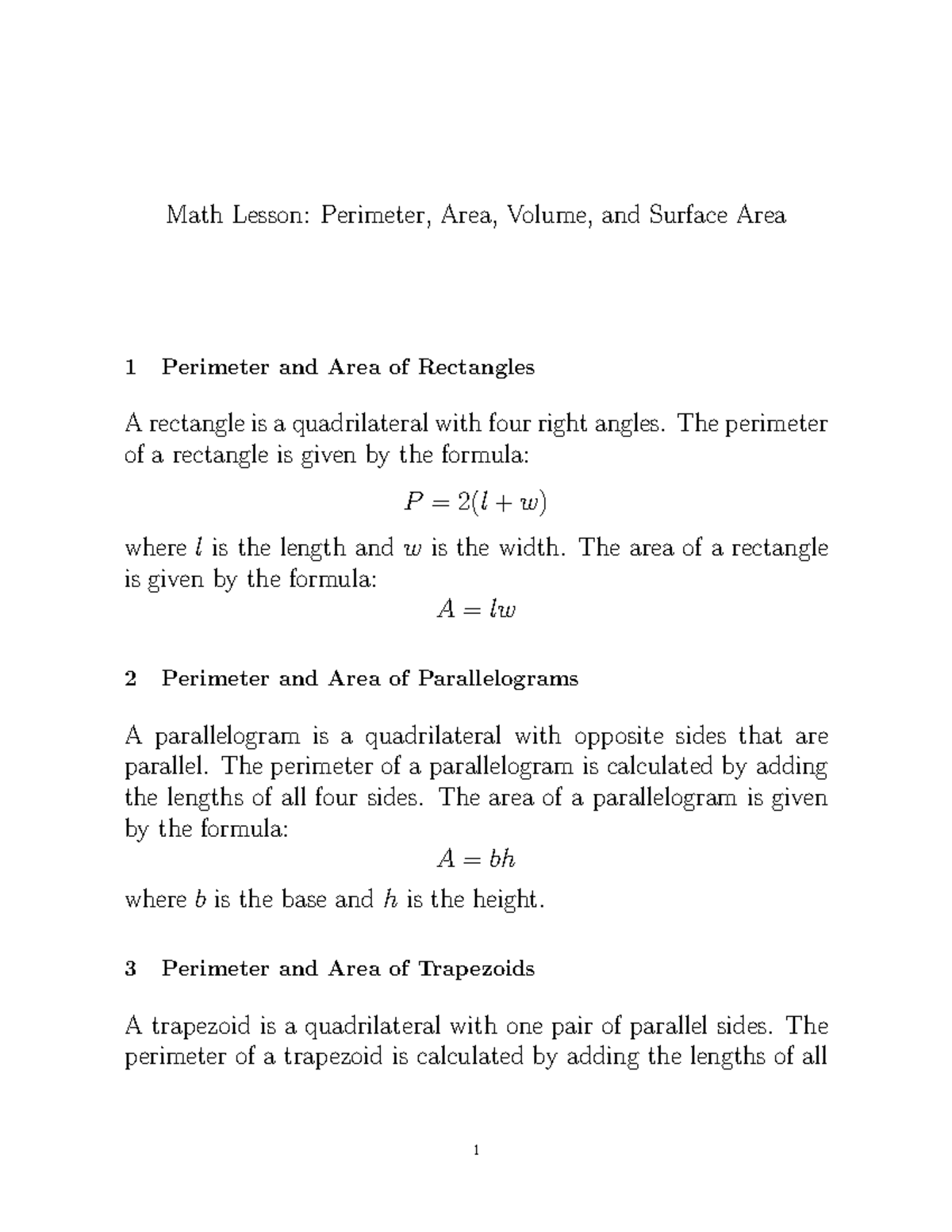 Mastering Geometry: Perimeter, Area, Volume & Surface Area 1 - Studocu
