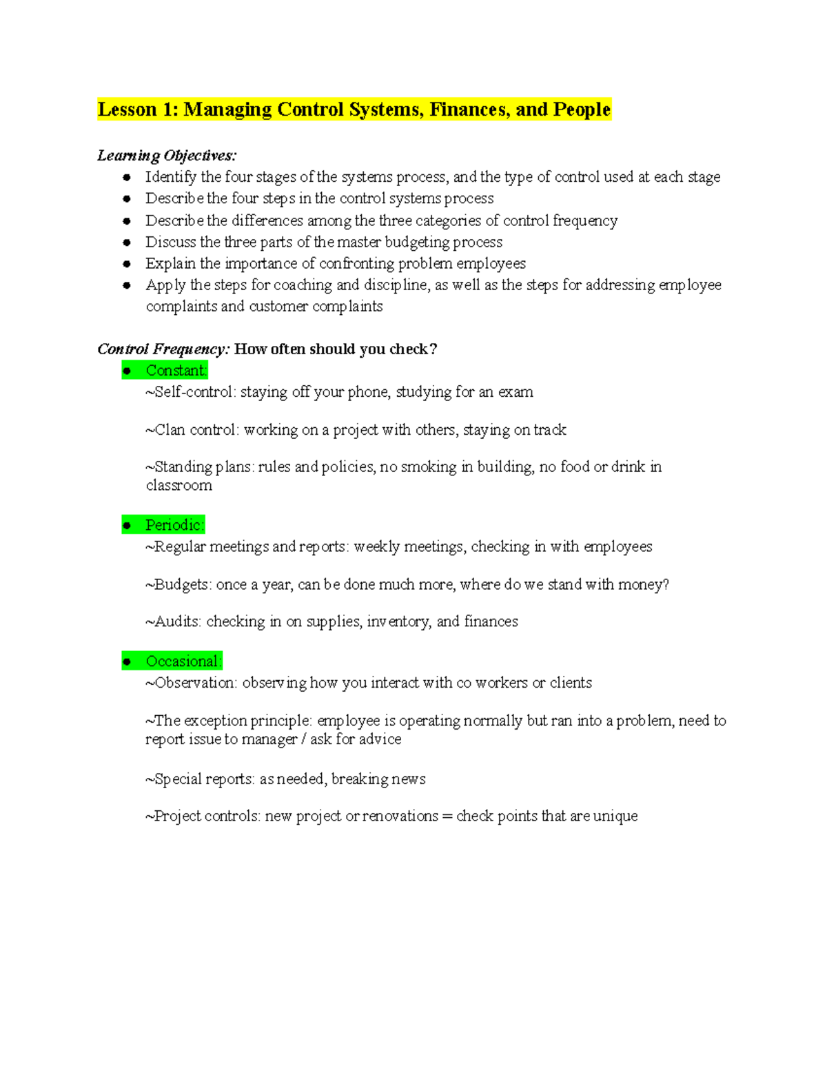 Management 304 Notes ~ Quiz #1 - Lesson 1: Managing Control Systems ...