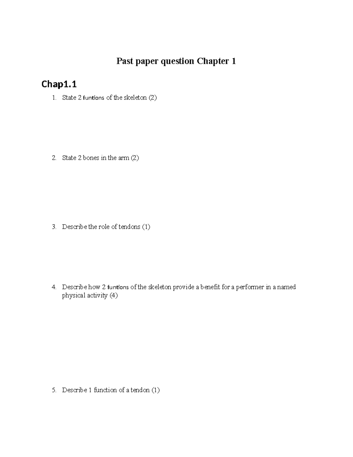 Past Paper Questions: Chapter 1 - Skeleton & Muscle Functions - Studocu