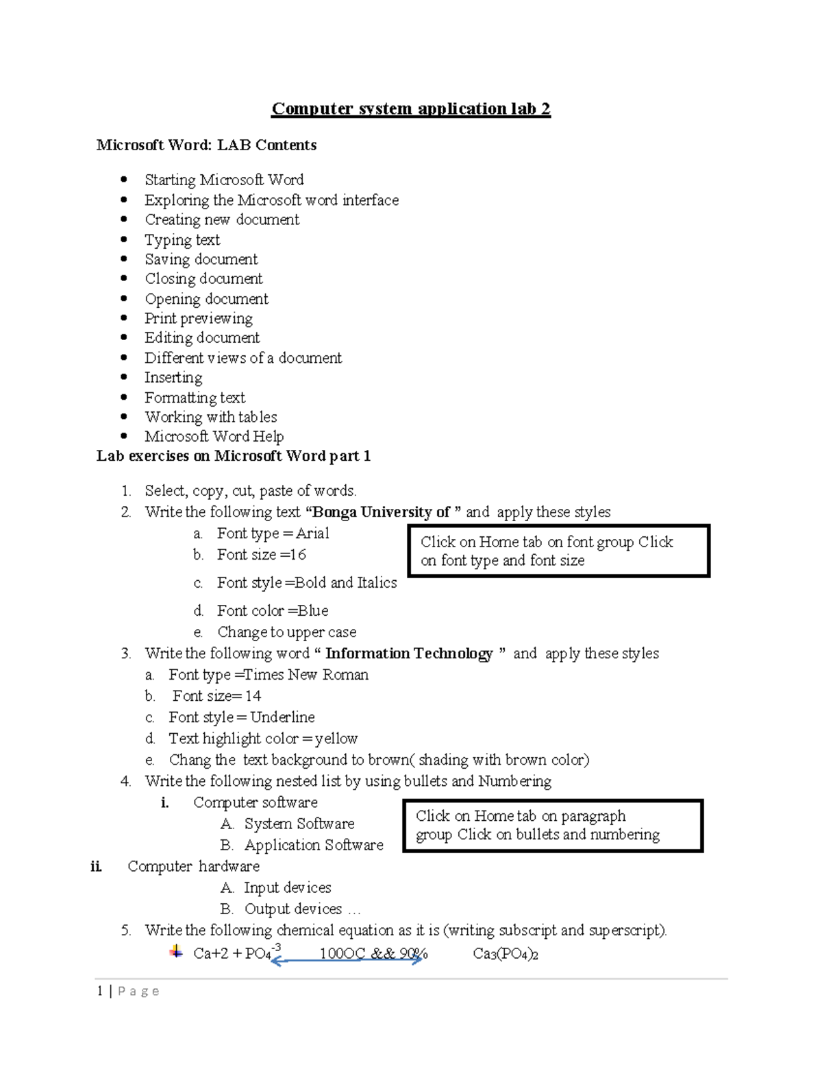 Computer Lab - Civics: MS Word Application Exercises - Studocu