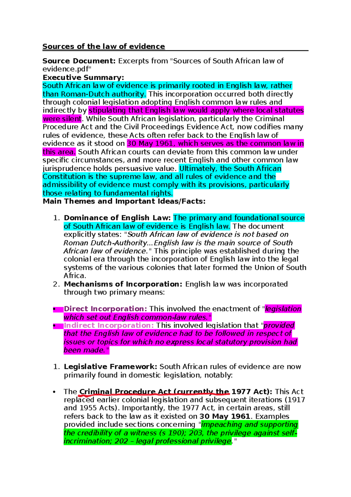 EVI 101: Summary of South African Law of Evidence Principles and ...