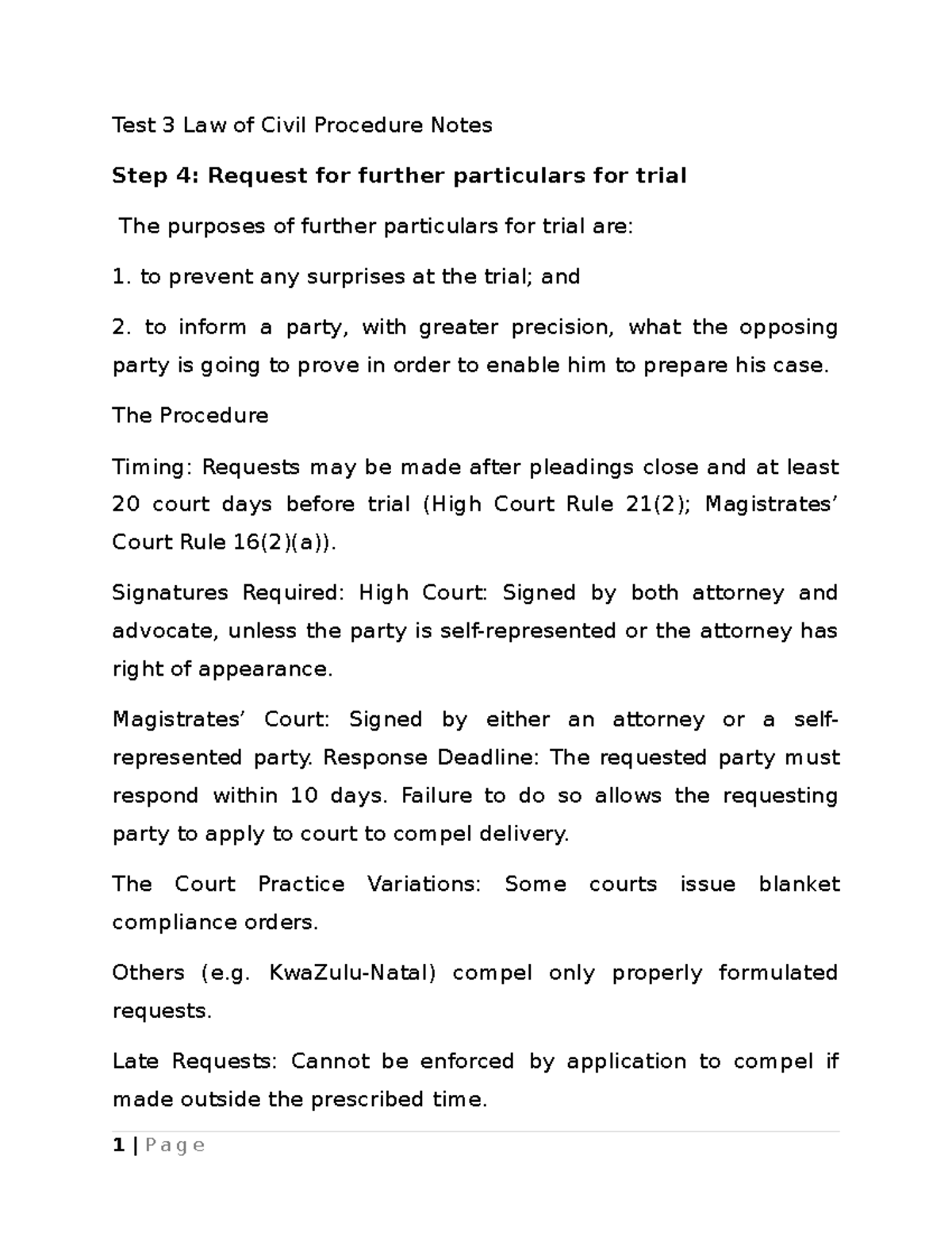 Test 3: Law of Civil Procedure Pre-Trial Stages Notes - Studocu