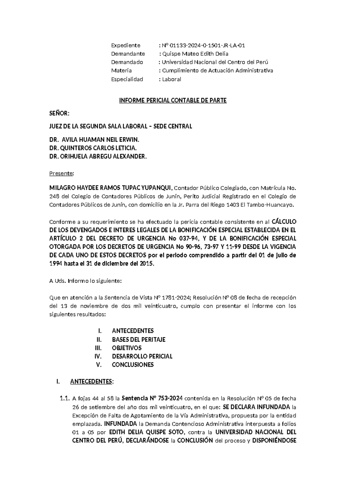 Informe Pericial Contable Laboral - Quispe Mateo Edith Delia - Studocu