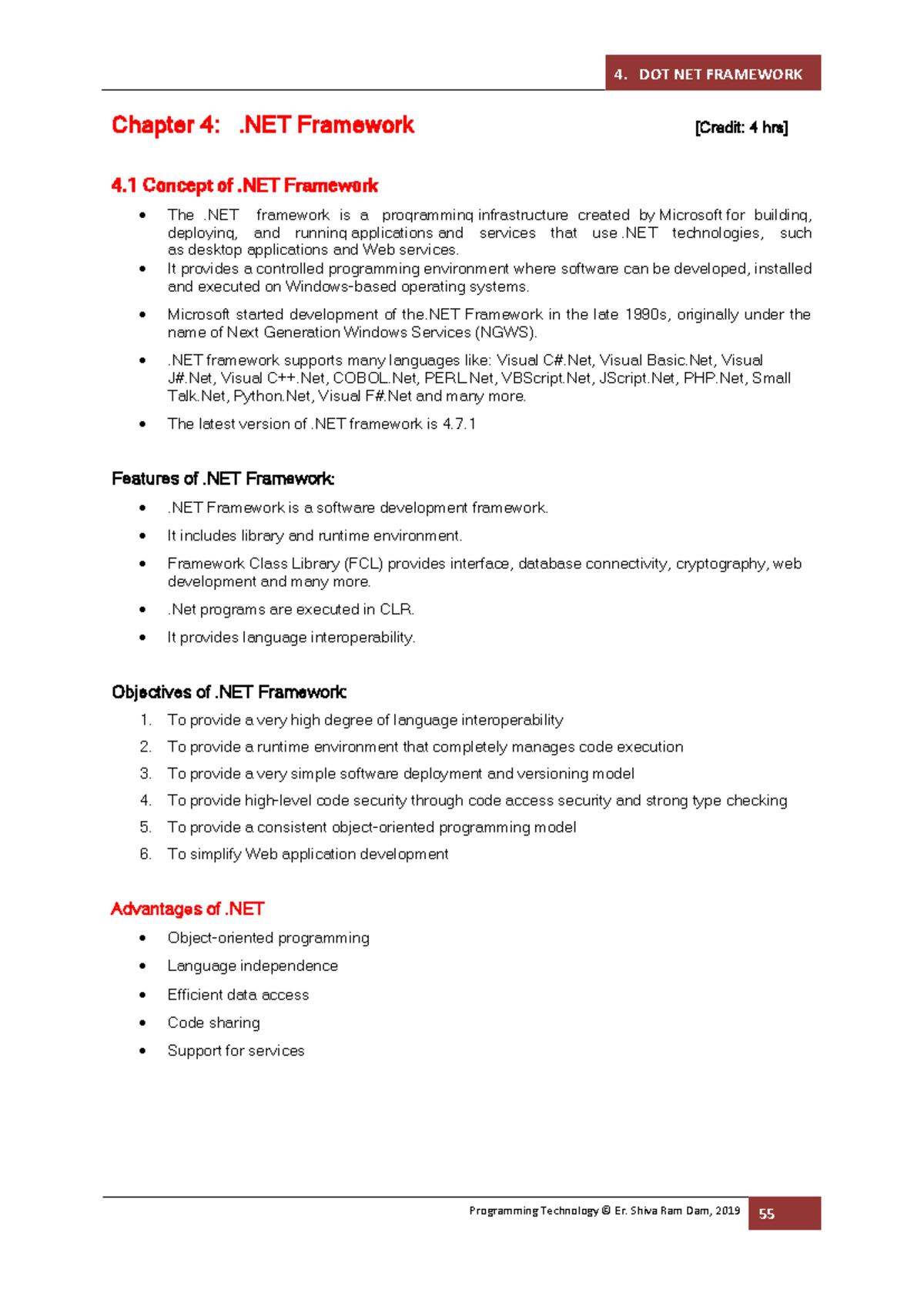 Chapter 4 of pt - Chapter 4: .NET Framework [Credit: 4 hrs] 4 .1 ...