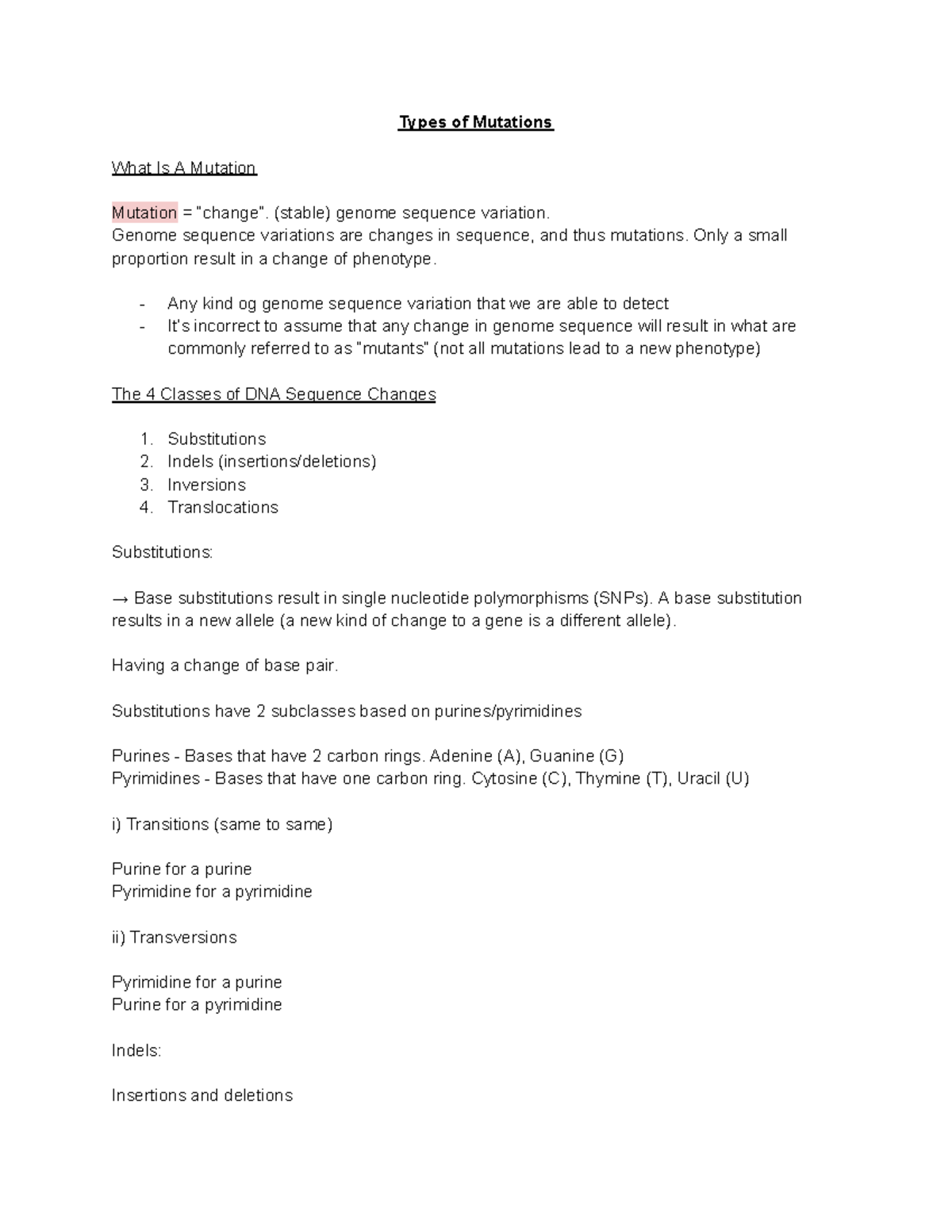 4.1 - Types of Mutations: Understanding Genome Sequence Variations ...