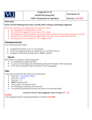 Updated Sample Paper CS610 p - Sample Paper FINALTERM EXAMINATION Fall 2022 CS610P - Computer ...