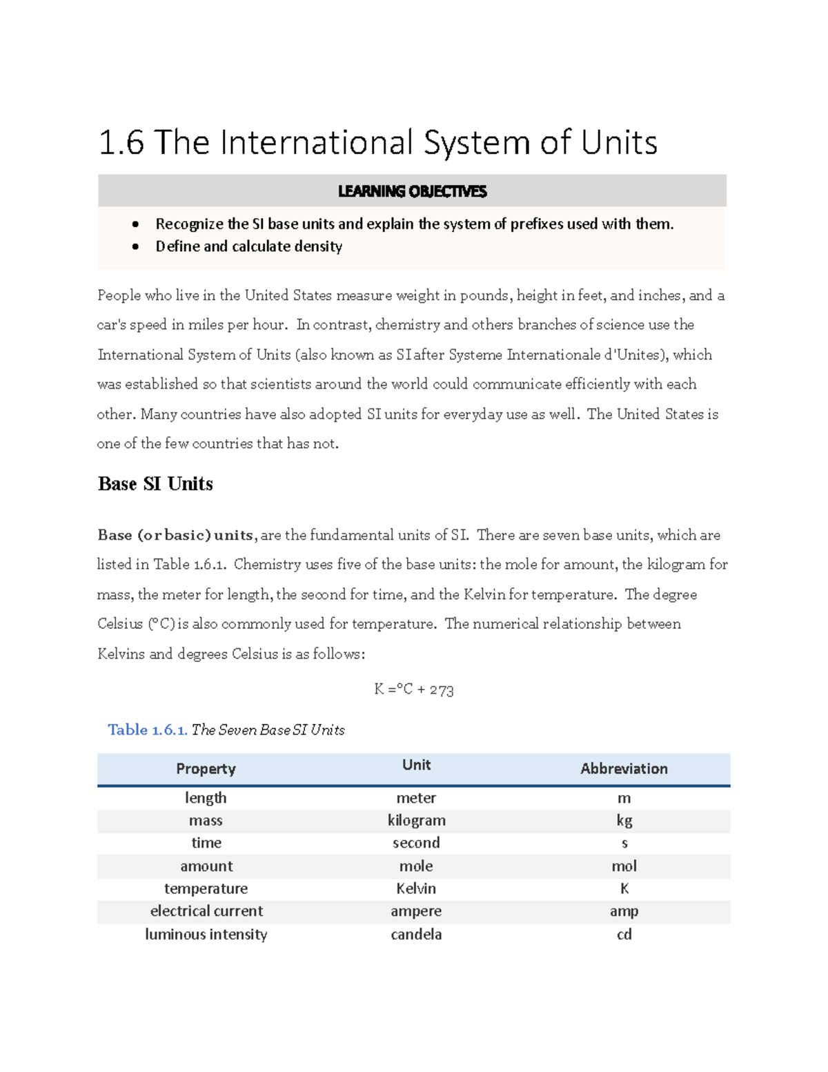1.6 SI Units and Density: Understanding Base Units and Prefixes - Studocu