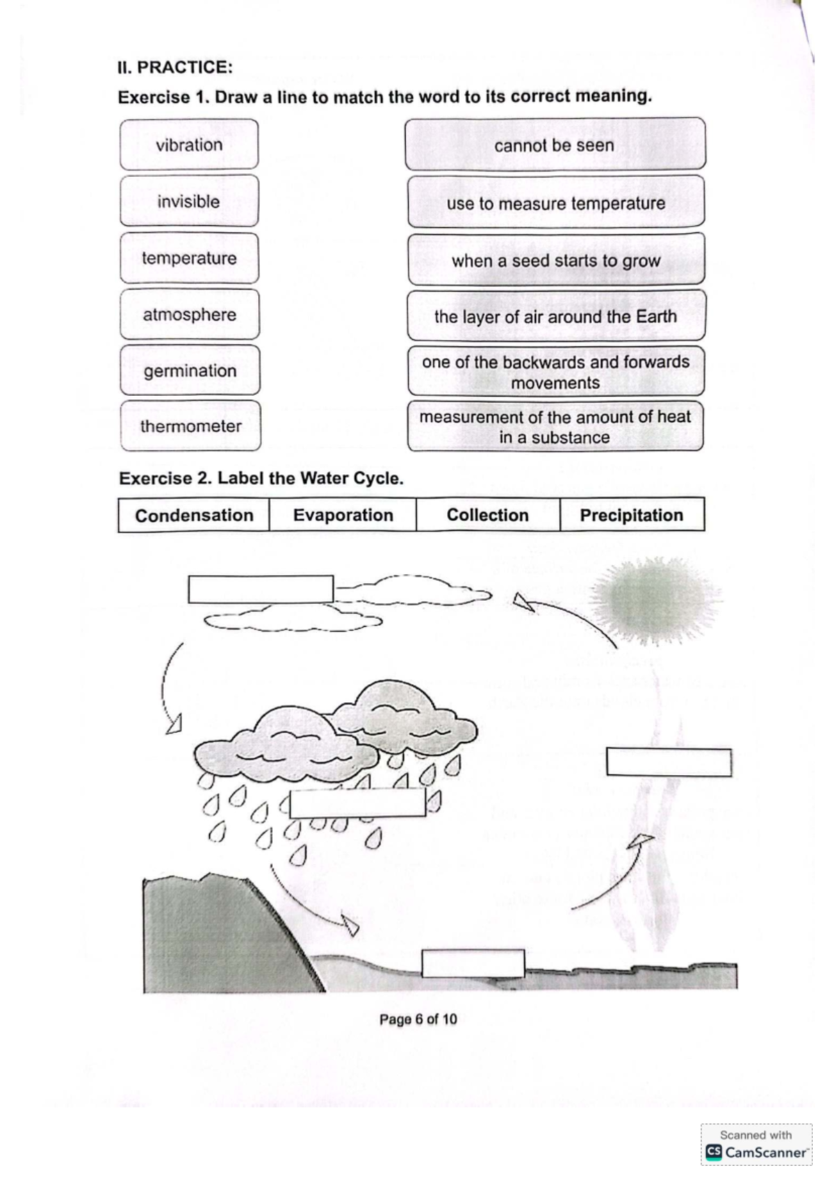 II. PRACTICE: Science Exercises on States of Matter & Water Cycle - Studocu