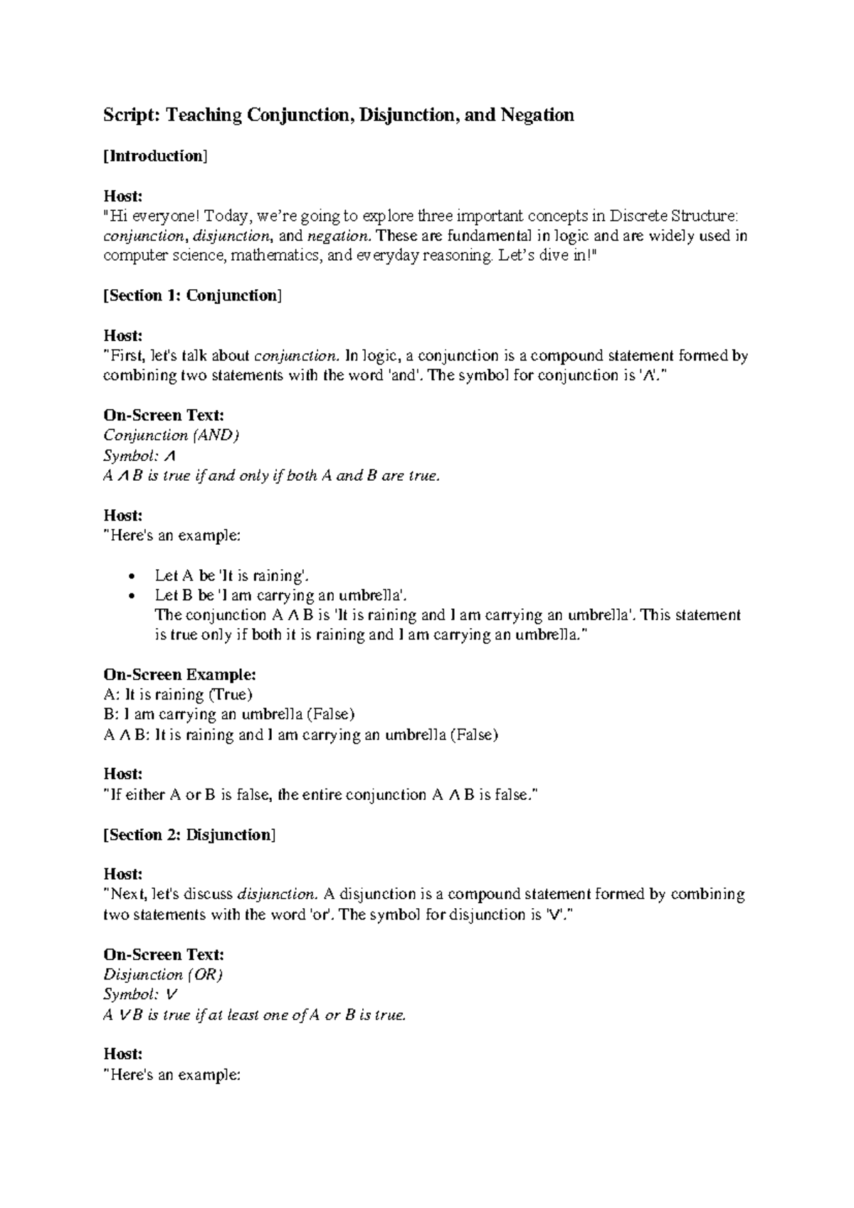 Script - discrete - Script: Teaching Conjunction, Disjunction, and ...