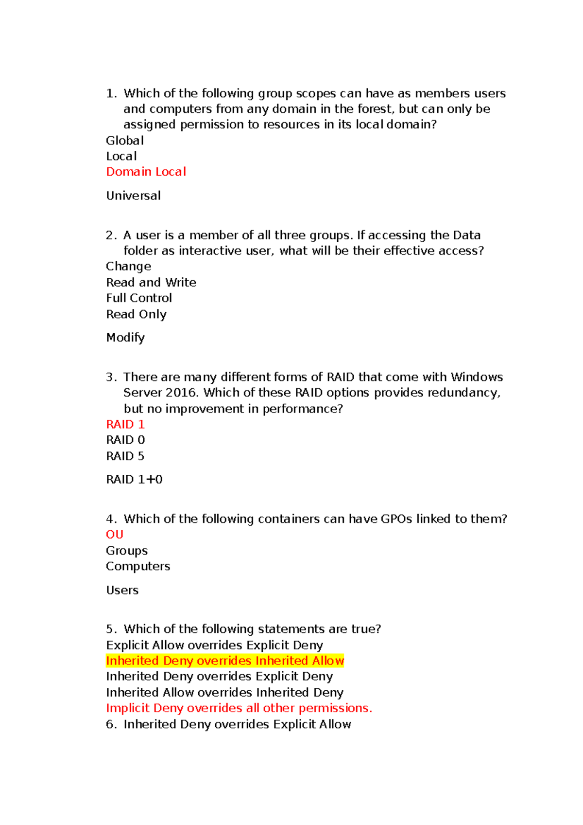 1.4 Practice Test 2: Group Policies & Server Management - Studocu