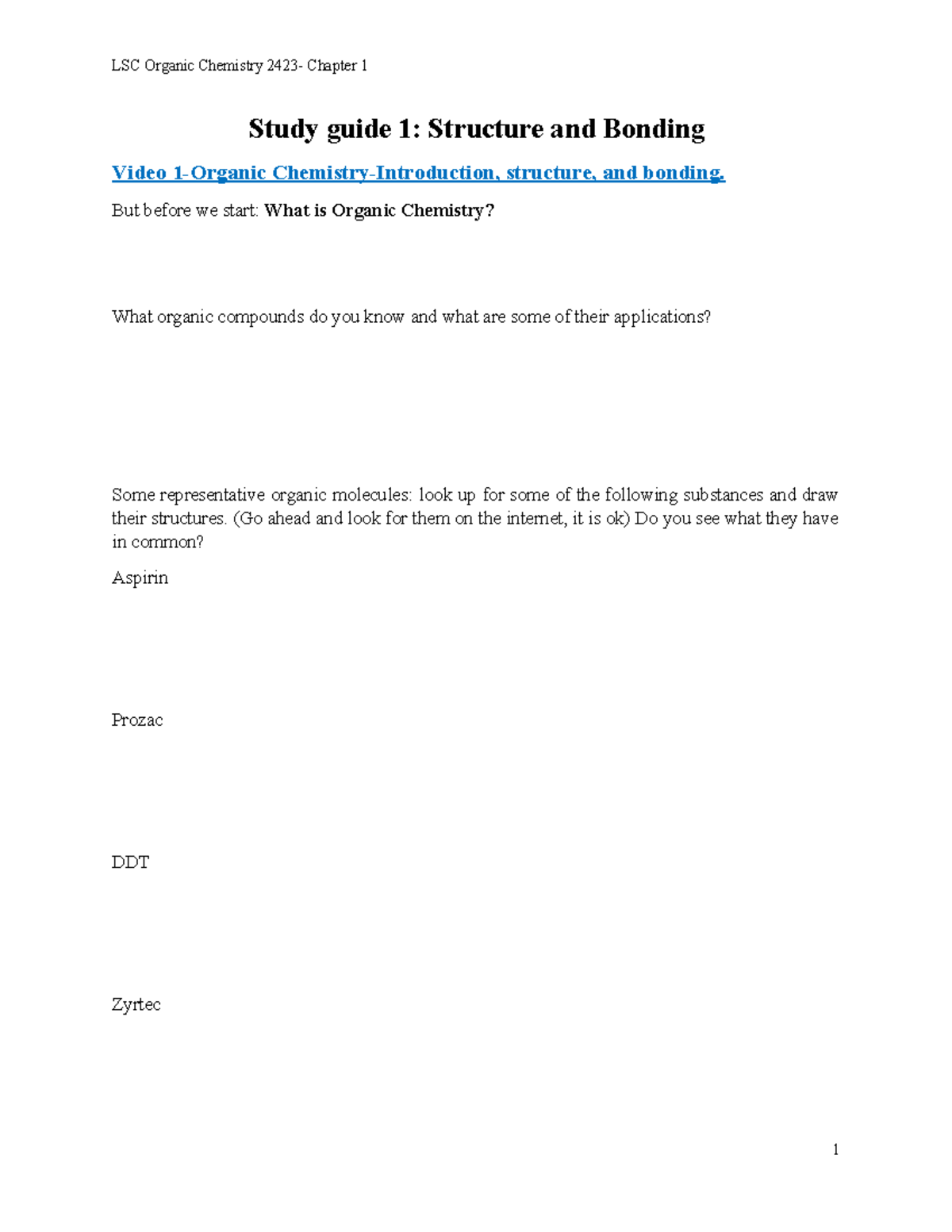 LSC Organic Chemistry Chapter 1 Study Guide: Structure & Bonding - Studocu