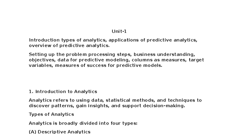 PA 1-5: Comprehensive Guide to Predictive Analytics and Modeling - Studocu