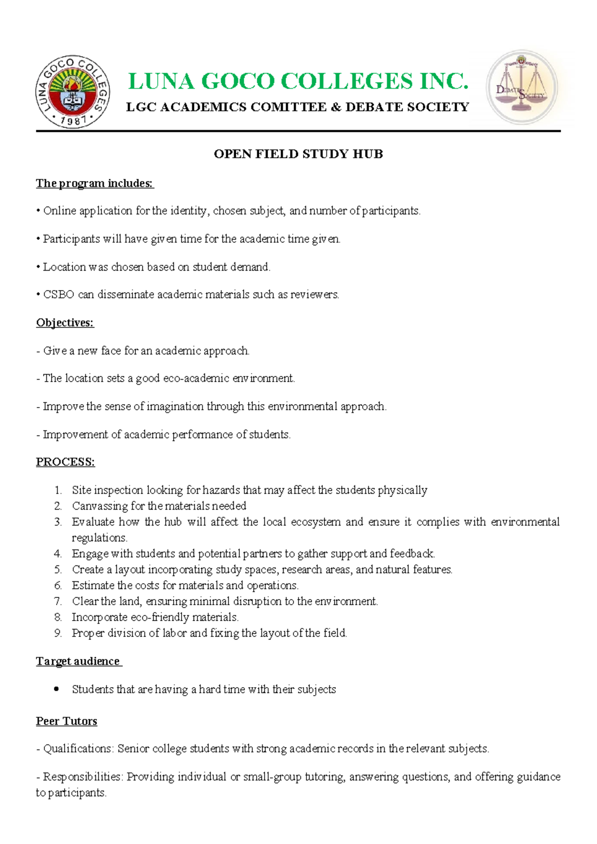 OPEN Field Study Hub Program Overview and Implementation Guide - Studocu
