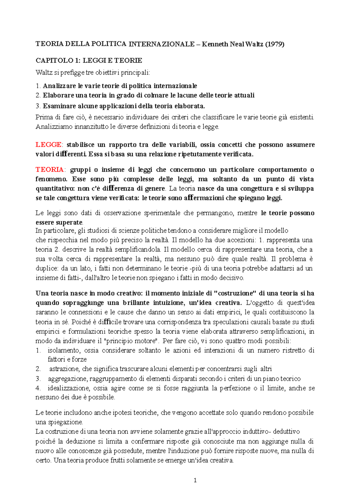 Teoria della Politica Internazionale - Kenneth Waltz 1 - TEORIA DELLA ...