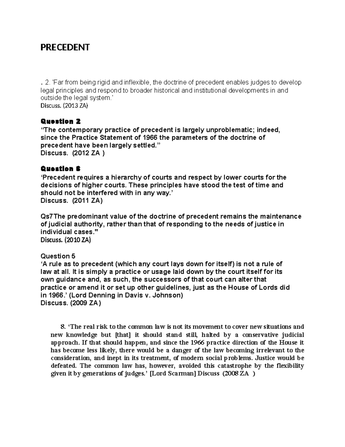 Precedent: Compiled Legal Questions and Discussions (2010-2013, ZA ...