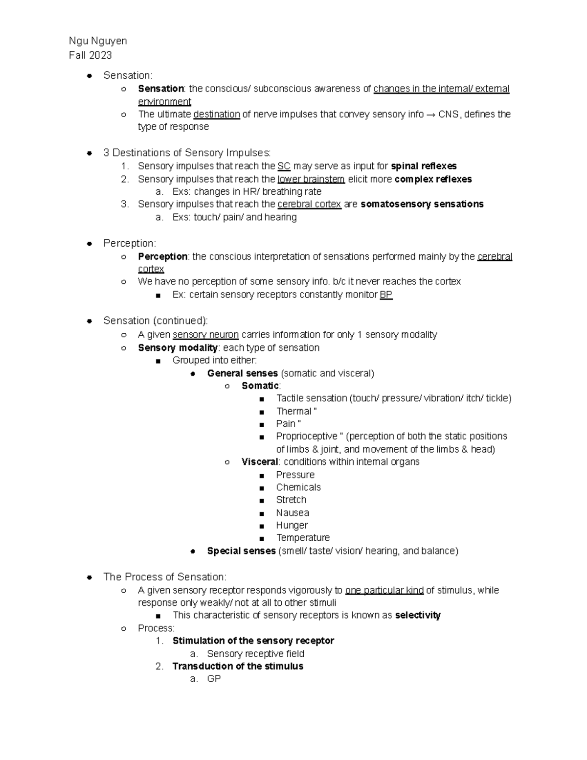 AP2 Fall 2023 Sensory, Motor, and Integrative System Lecture Notes ...