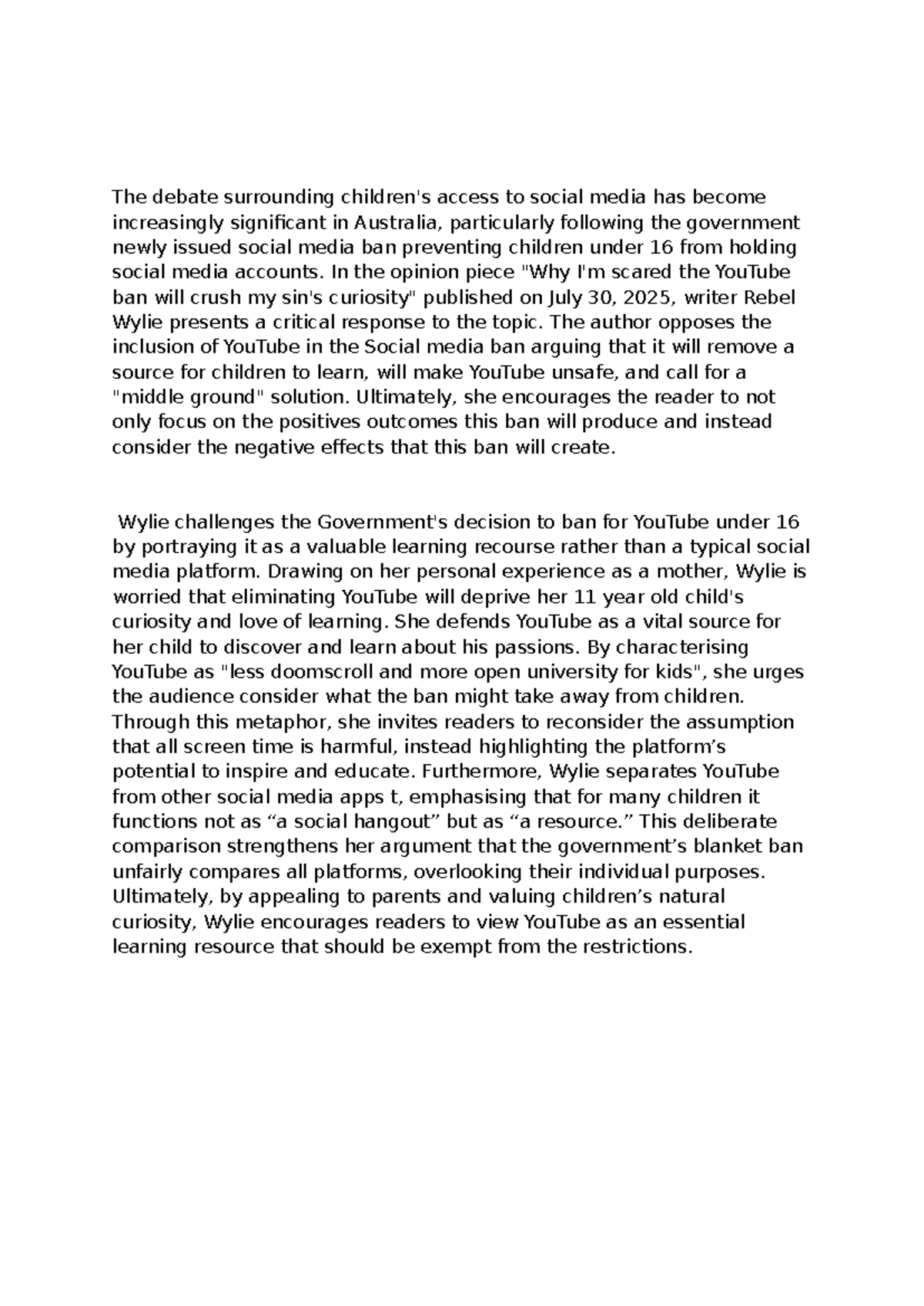 Access to Social Media: A Critical Response to YouTube Ban - Studocu