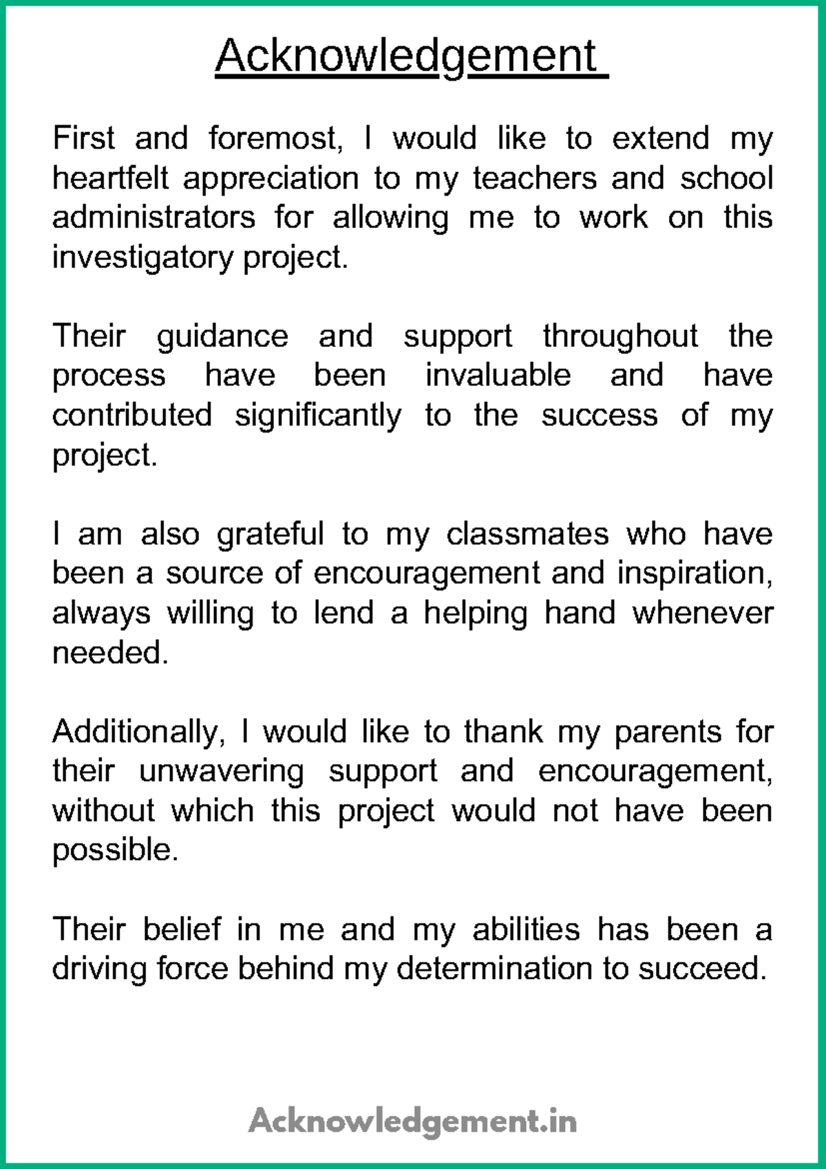 Acknowledgement Investigatory Project class 12 - First and foremost, I ...