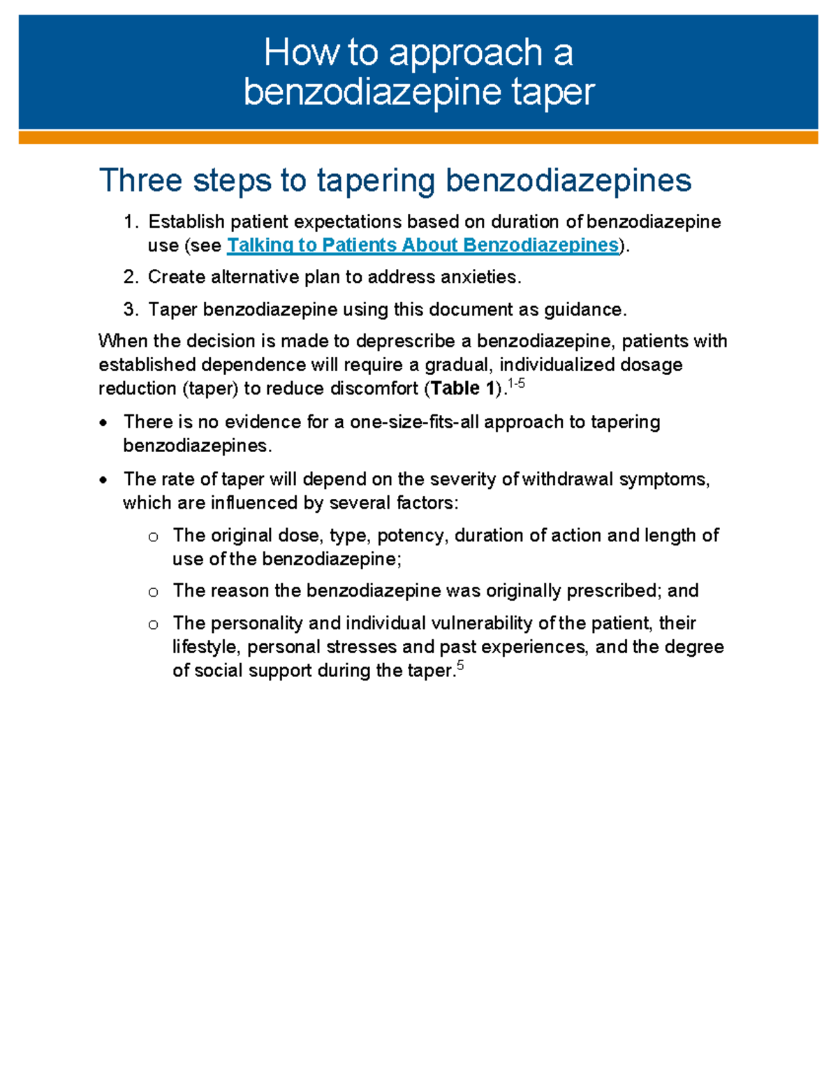 Guidance for Tapering Benzodiazepines: A Step-by-Step Approach - Studocu
