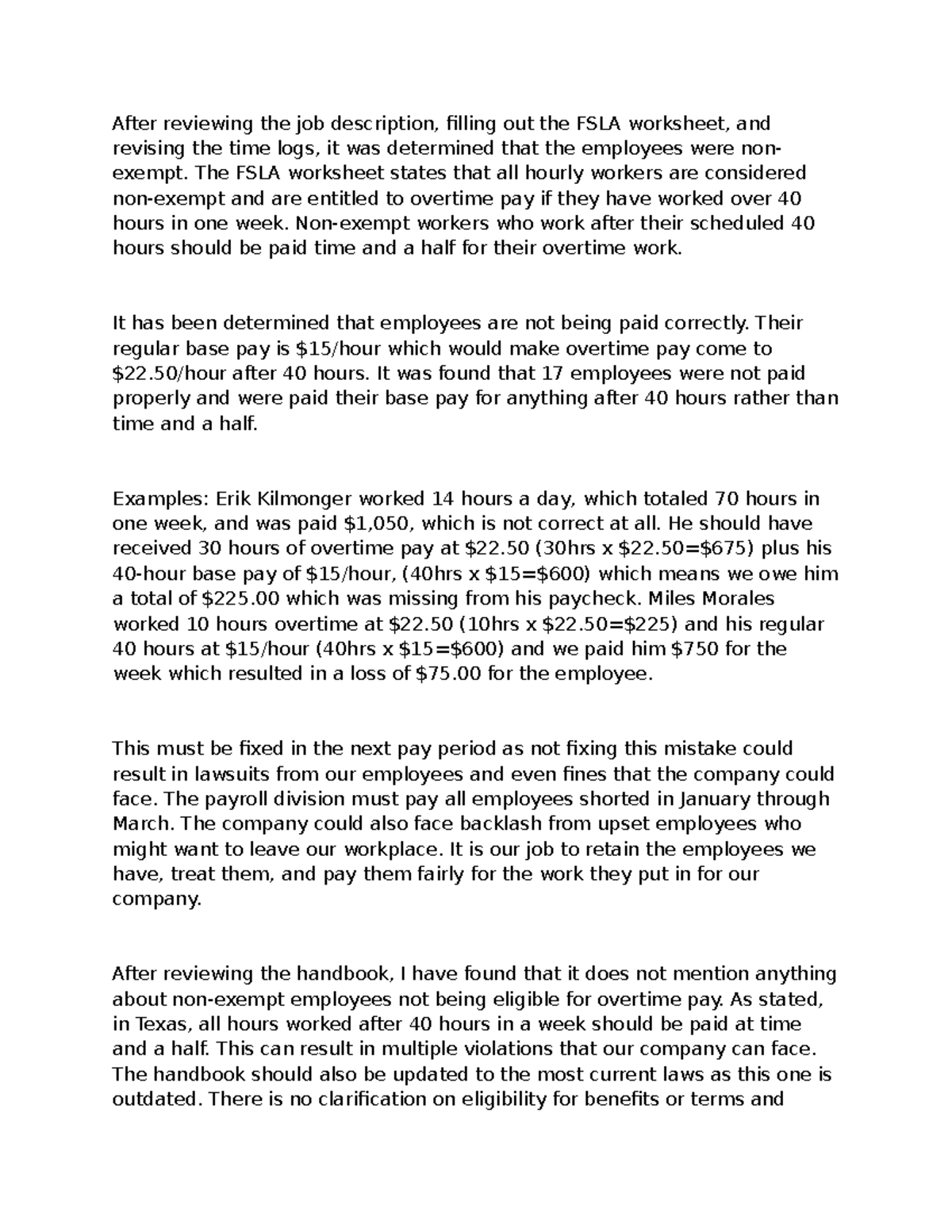 Flsaworksheet HRM 2002 025 - After reviewing the job description ...