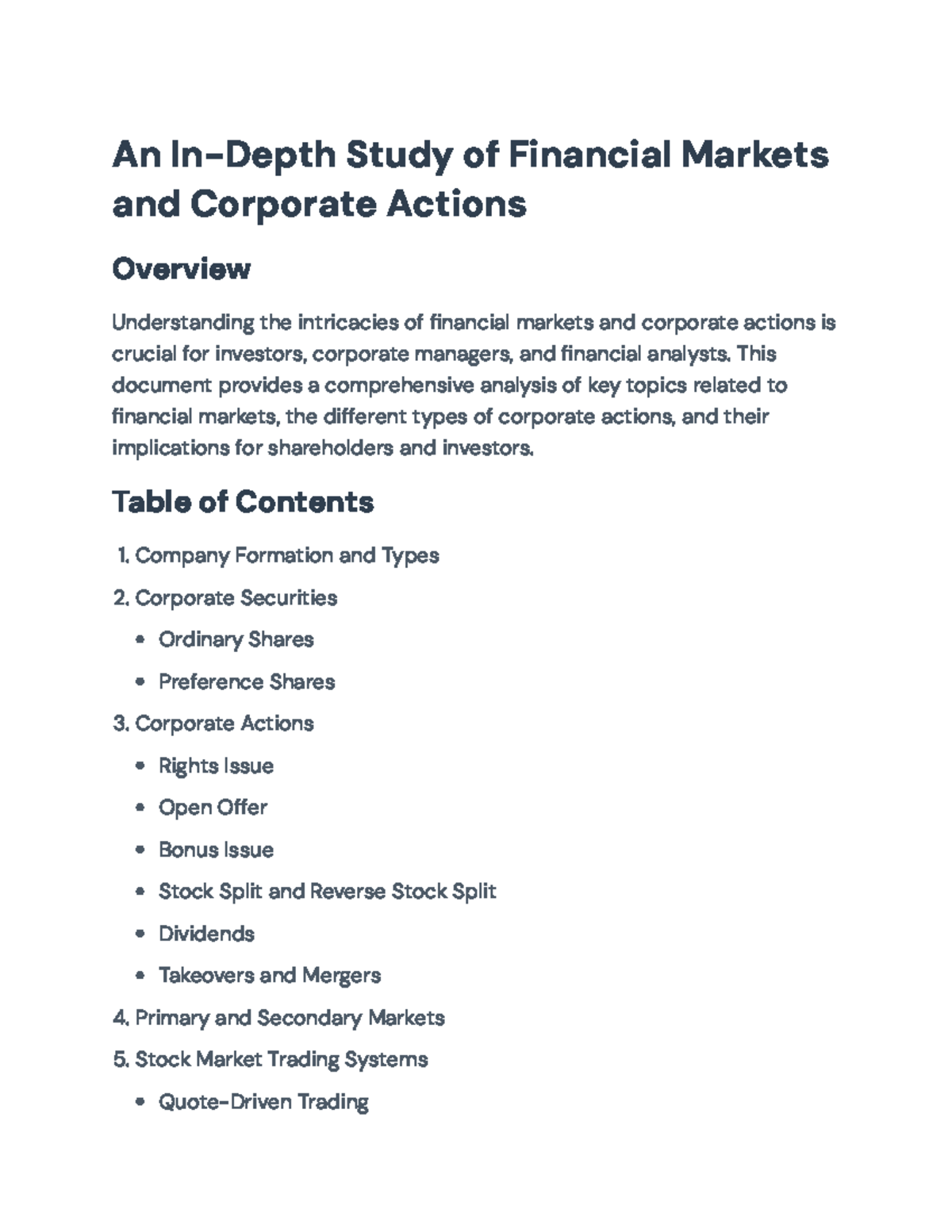 Comprehensive Guide to Financial Markets and Corporate Actions - An In ...