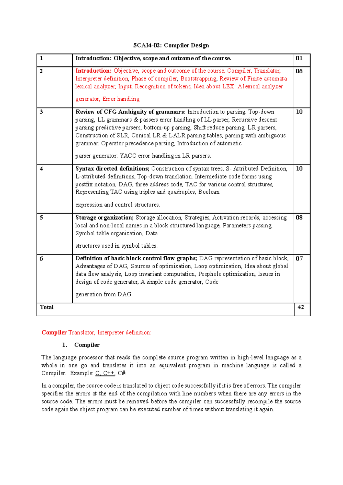5CAI4-02 Compiler Design: Overview of Compiler Phases and Concepts - Studocu