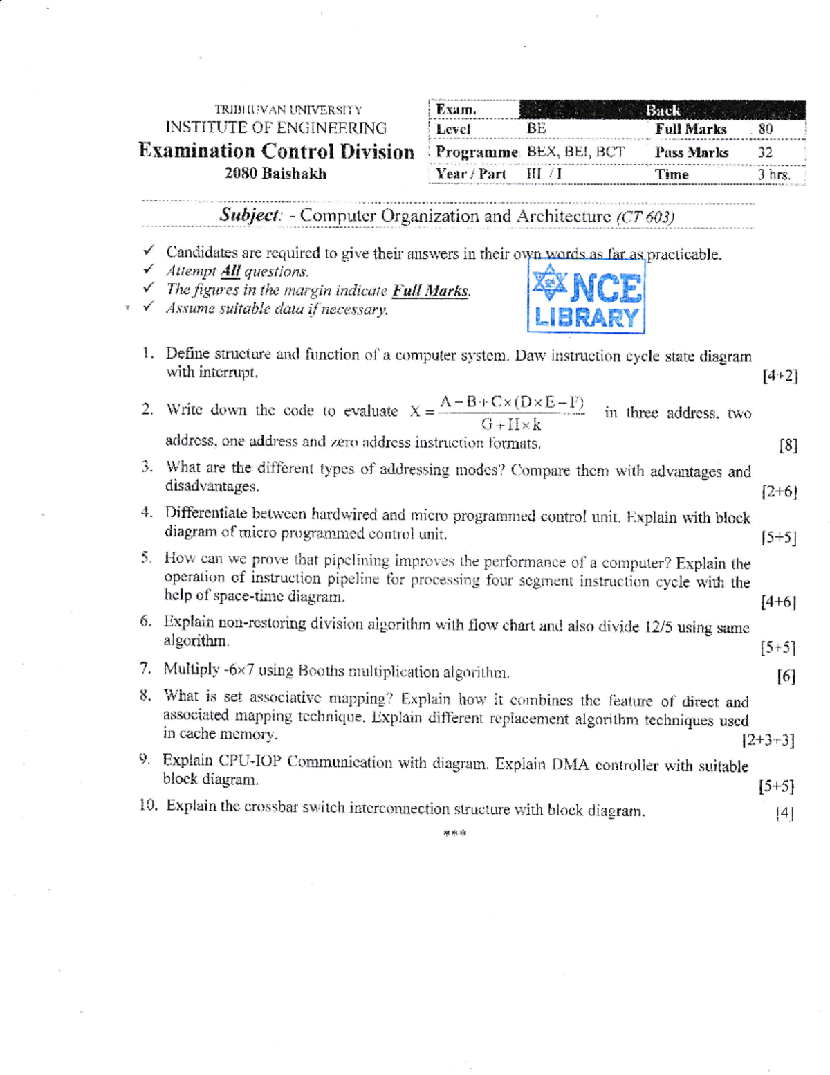 COA Past Papers - TRIBHUVAN UNIVERSITY INSTITUTE OF ENGINEERING ...