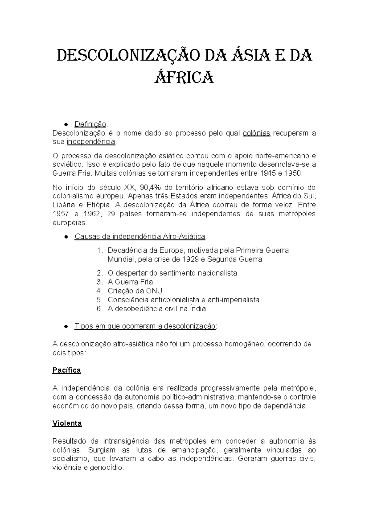 Descolonização da Ásia e África - Descolonização da Ásia e da África ...