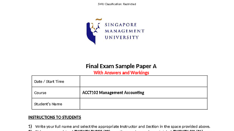 3A Final Exam Sample Paper A with Answers & Workings (Jan 2019) - Studocu