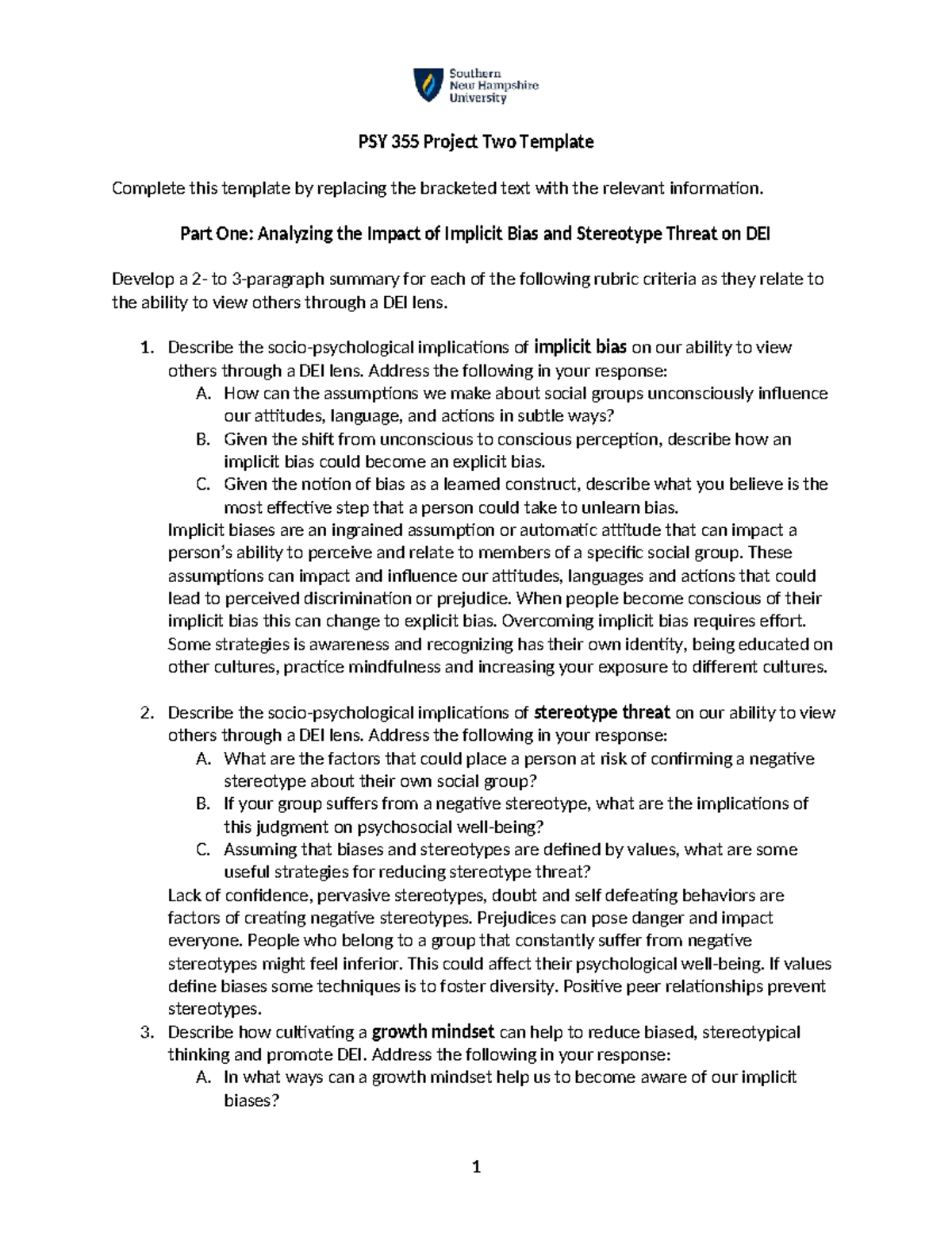 PSY 355 Project Two: Analyzing Implicit Bias & Stereotype Threat for ...