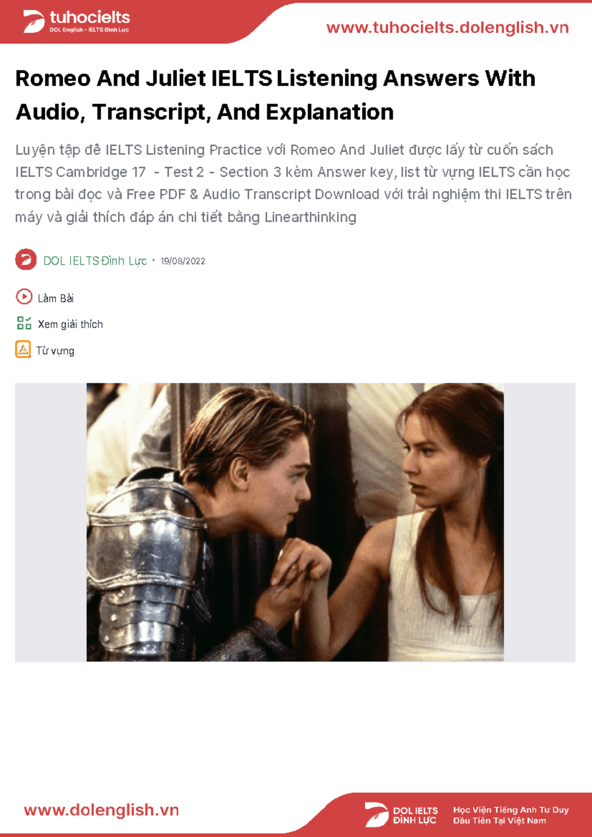IELTS Listening Practice: Romeo and Juliet Answers & Analysis - Studocu
