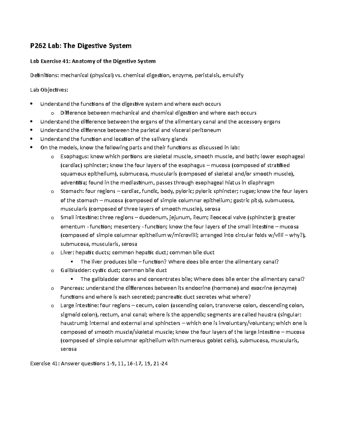 12 Digestive System Lab - P262 Lab: The Digestive System Lab Exercise ...