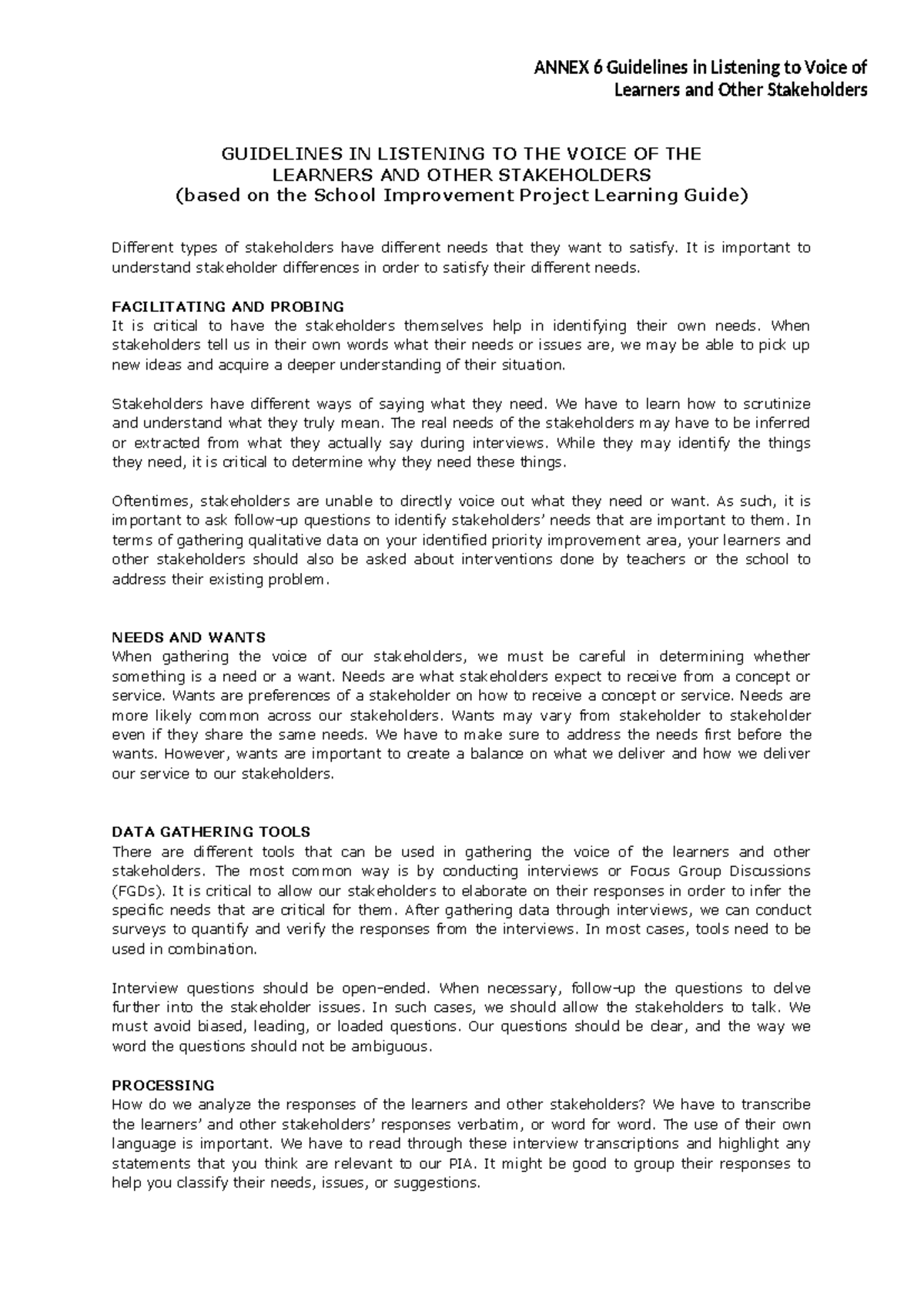 SIP Guidelines for Engaging Learners & Stakeholders Feedback - Studocu