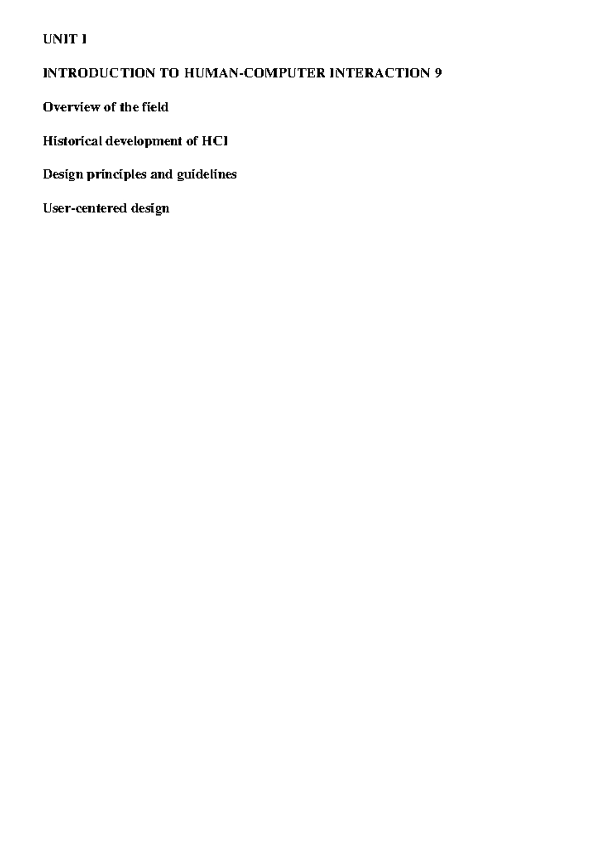 Unit I: Introduction to Interaction in HCI - Overview and Design ...