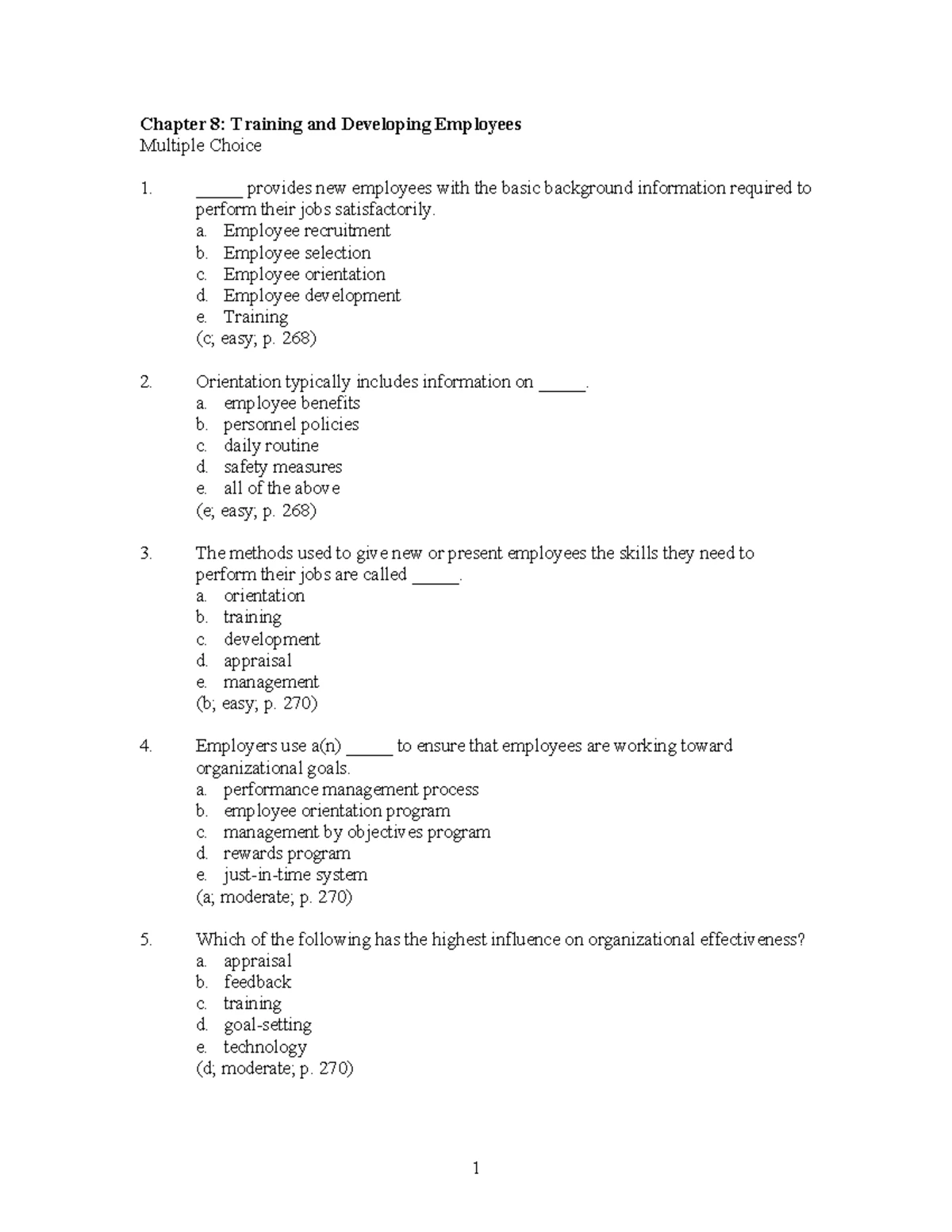 HRM Mcqs Ch # 8 - Mcqs - Chapter 8: Training and Developing Employees ...