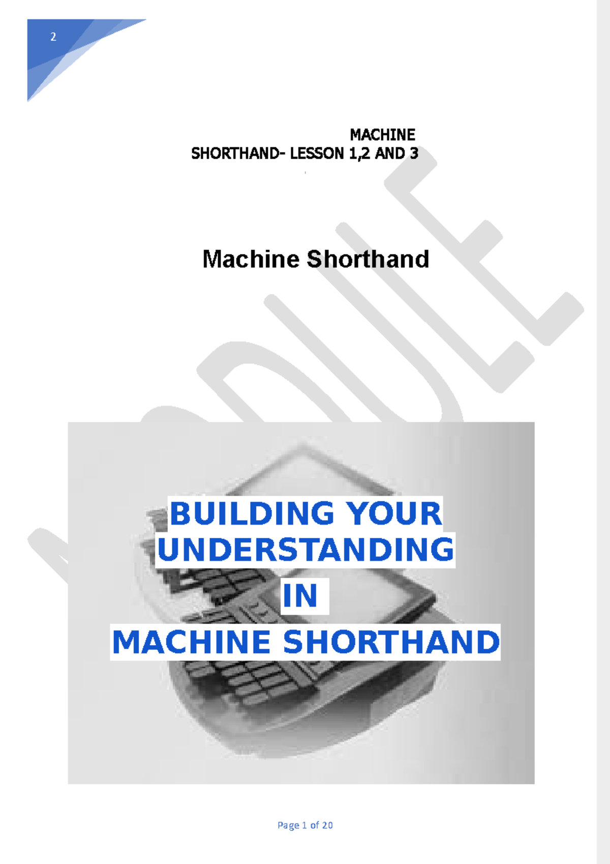 Machine Shorthand Lessons 1-3: Building Fundamental Skills - Studocu