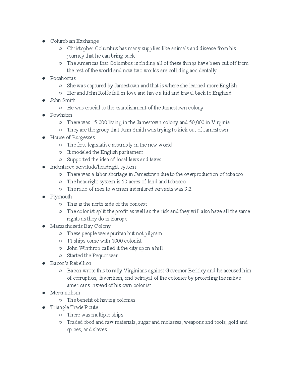 US History Midterm Review: Key Events from Colonization to Civil War ...