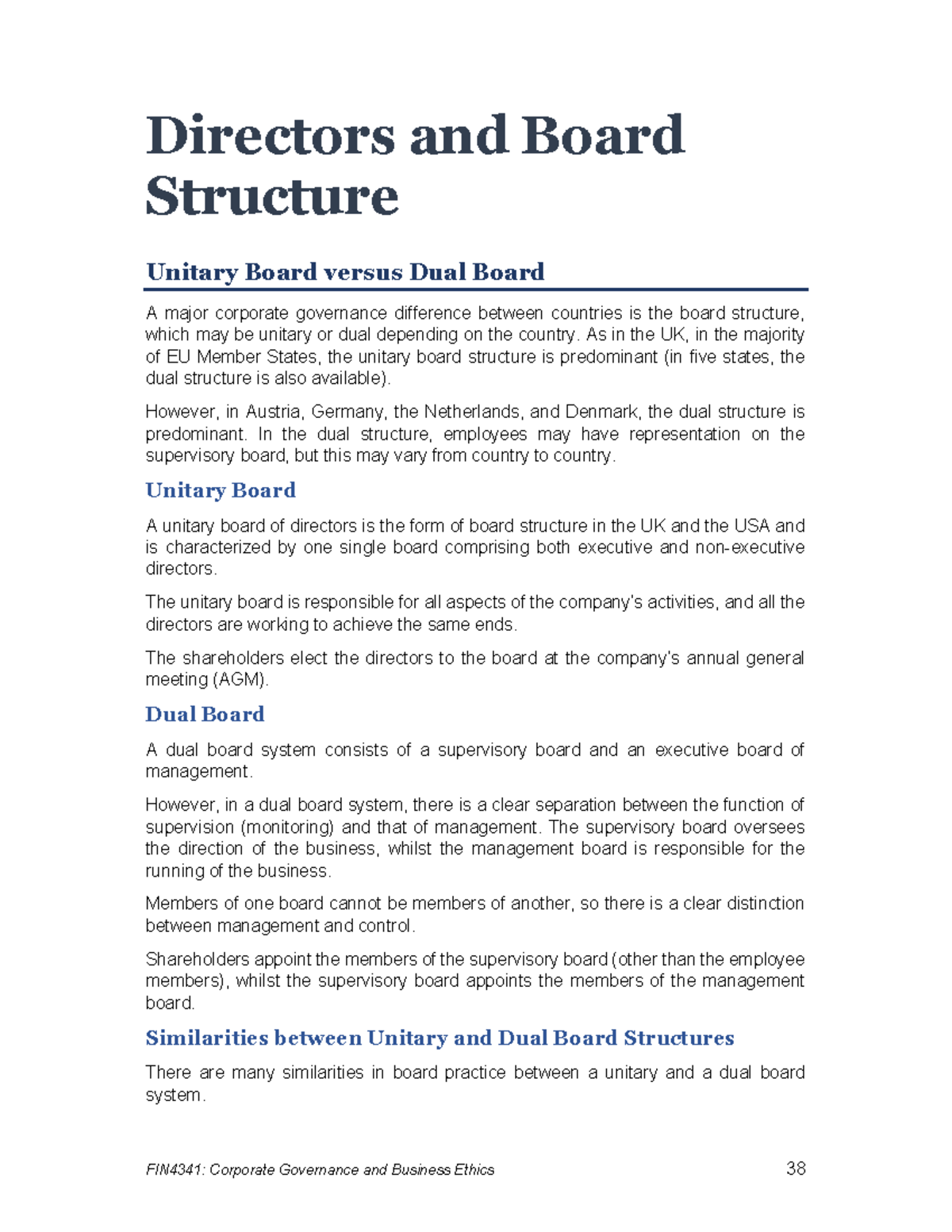 FIN 4341 - Directors and Board Structure - Directors and Board ...