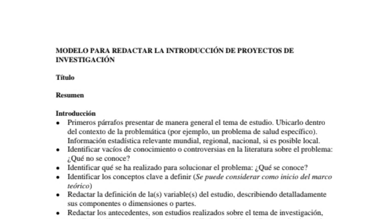 Modelo para Redactar la Introducción de Proyectos de Investigación ...