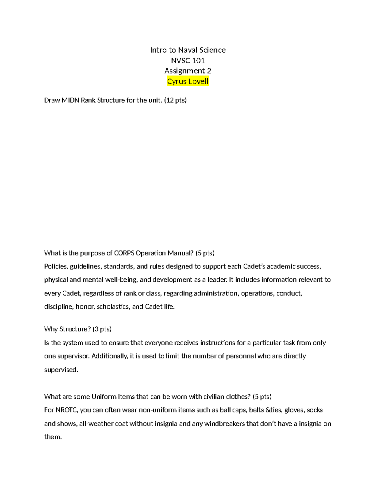 NVSC 101 Assignment 2: Understanding MIDN Rank Structure & CORPS Manual ...