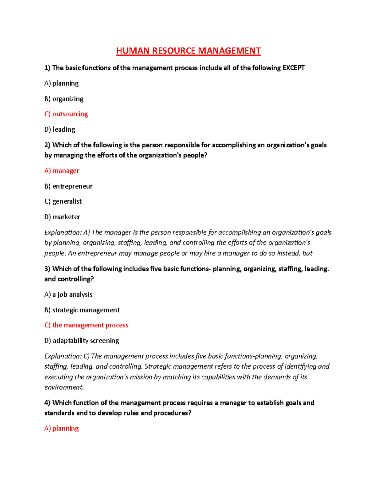 HUMAN RESOURCE MANAGEMENT: Key Functions and Concepts Overview - Studocu