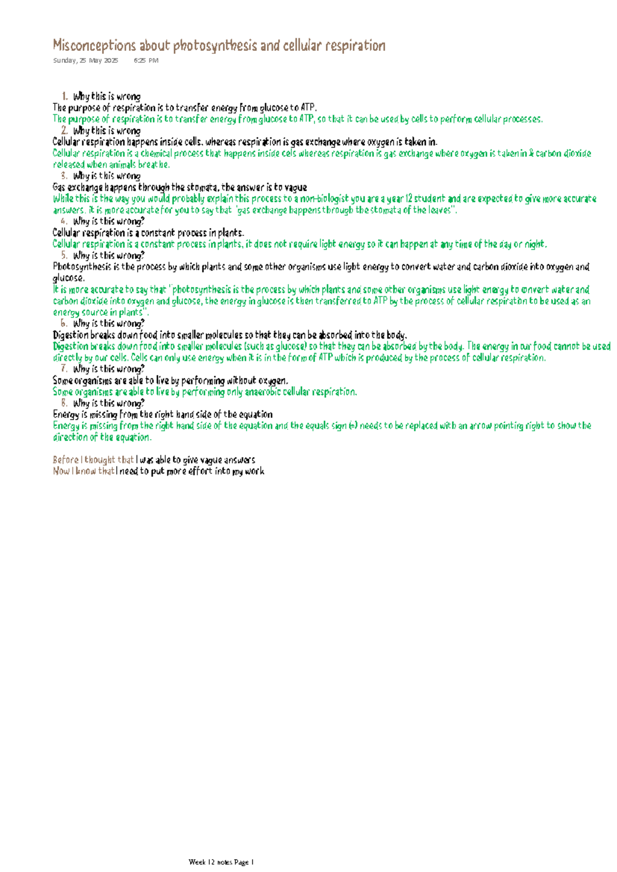 Misconceptions on Photosynthesis & Cellular Respiration - Week 12 Notes ...