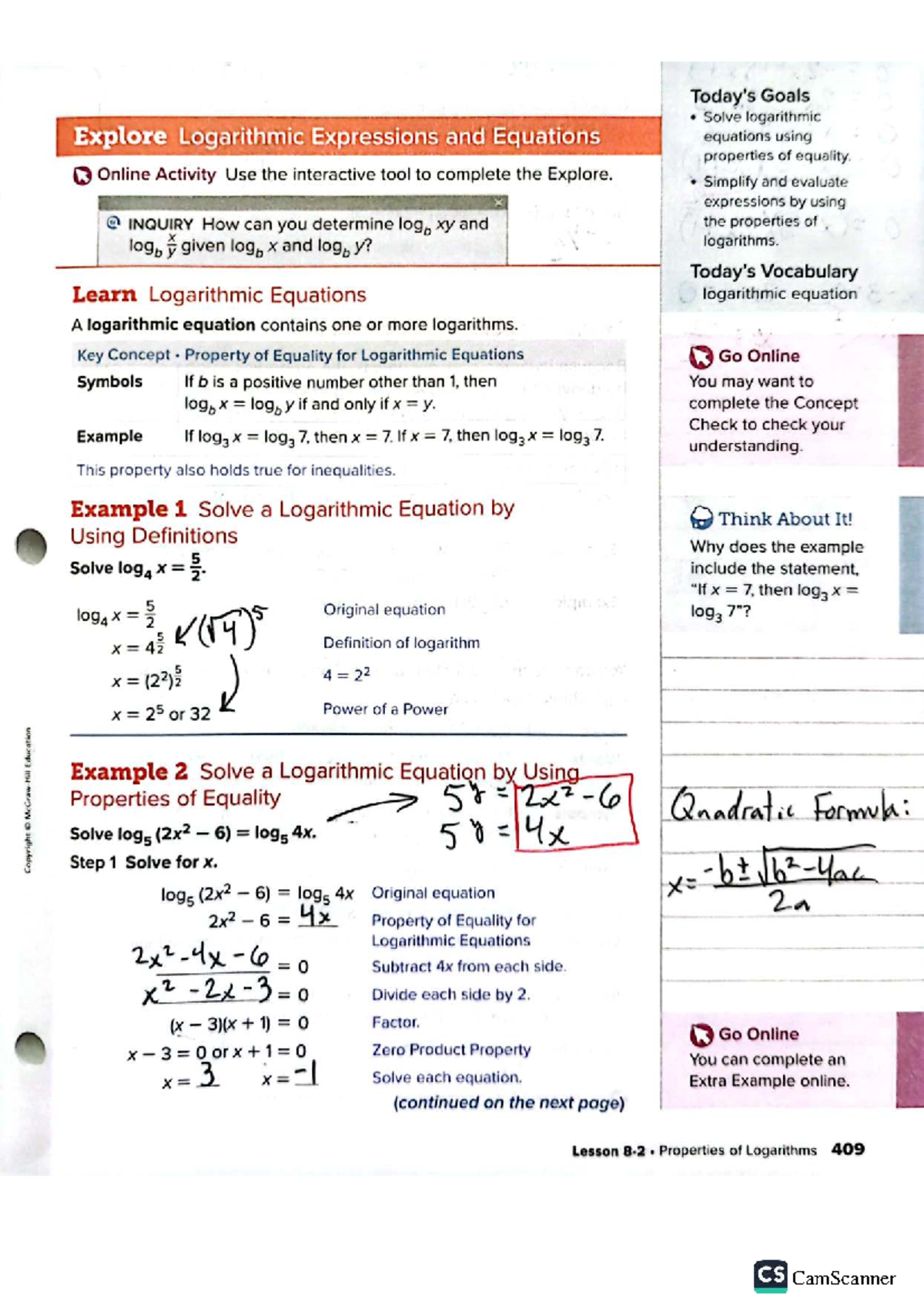 Lesson 8-2: Properties of Logarithms - Overview & Exercises - Studocu