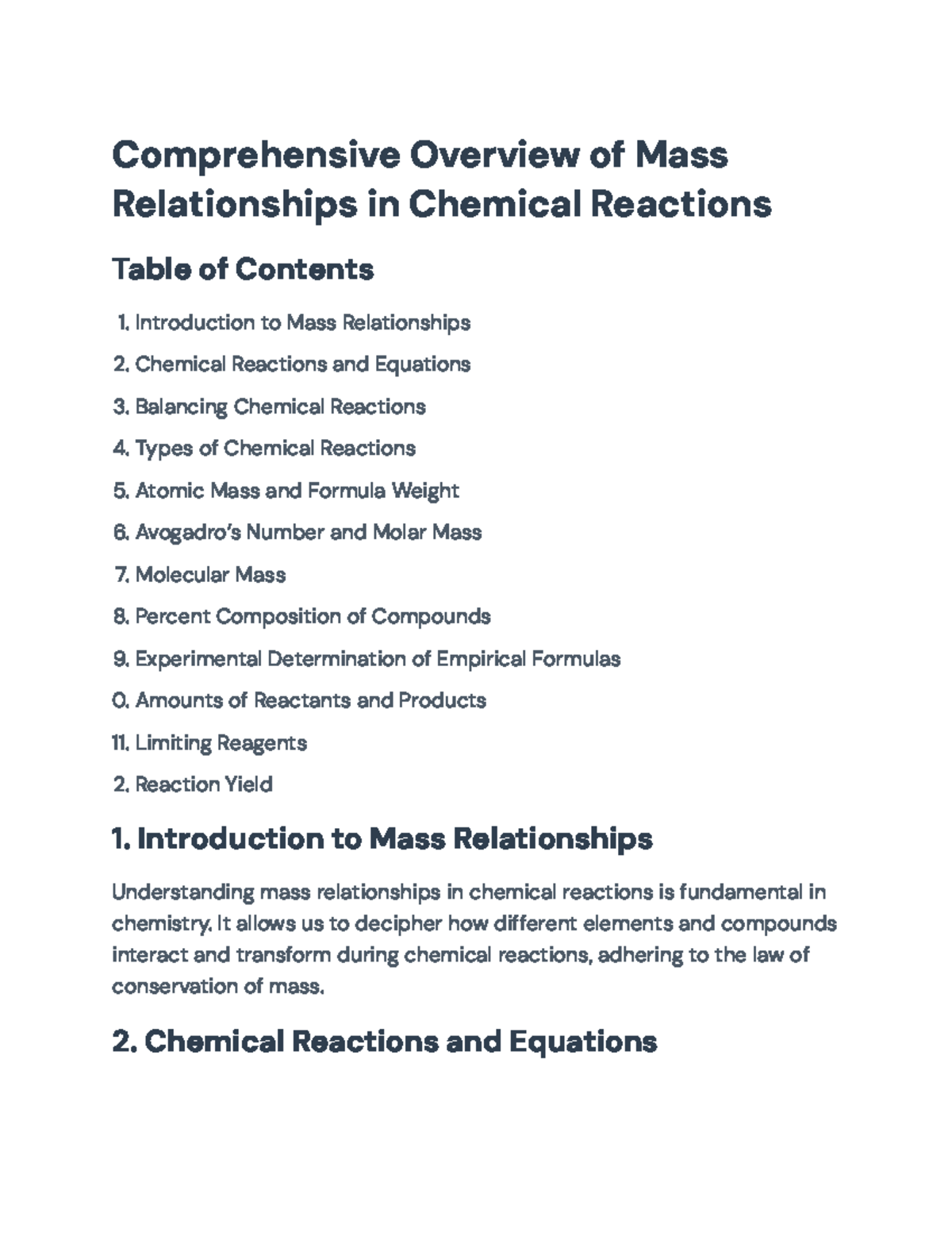 Comprehensive Guide on Mass Relationships in Chemical Reactions ...