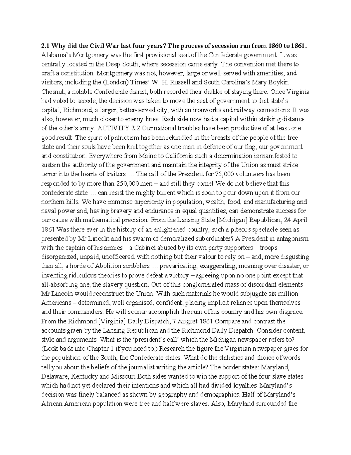 An Analysis of Reconstruction: Challenges, Policies, and Impacts (HIST ...