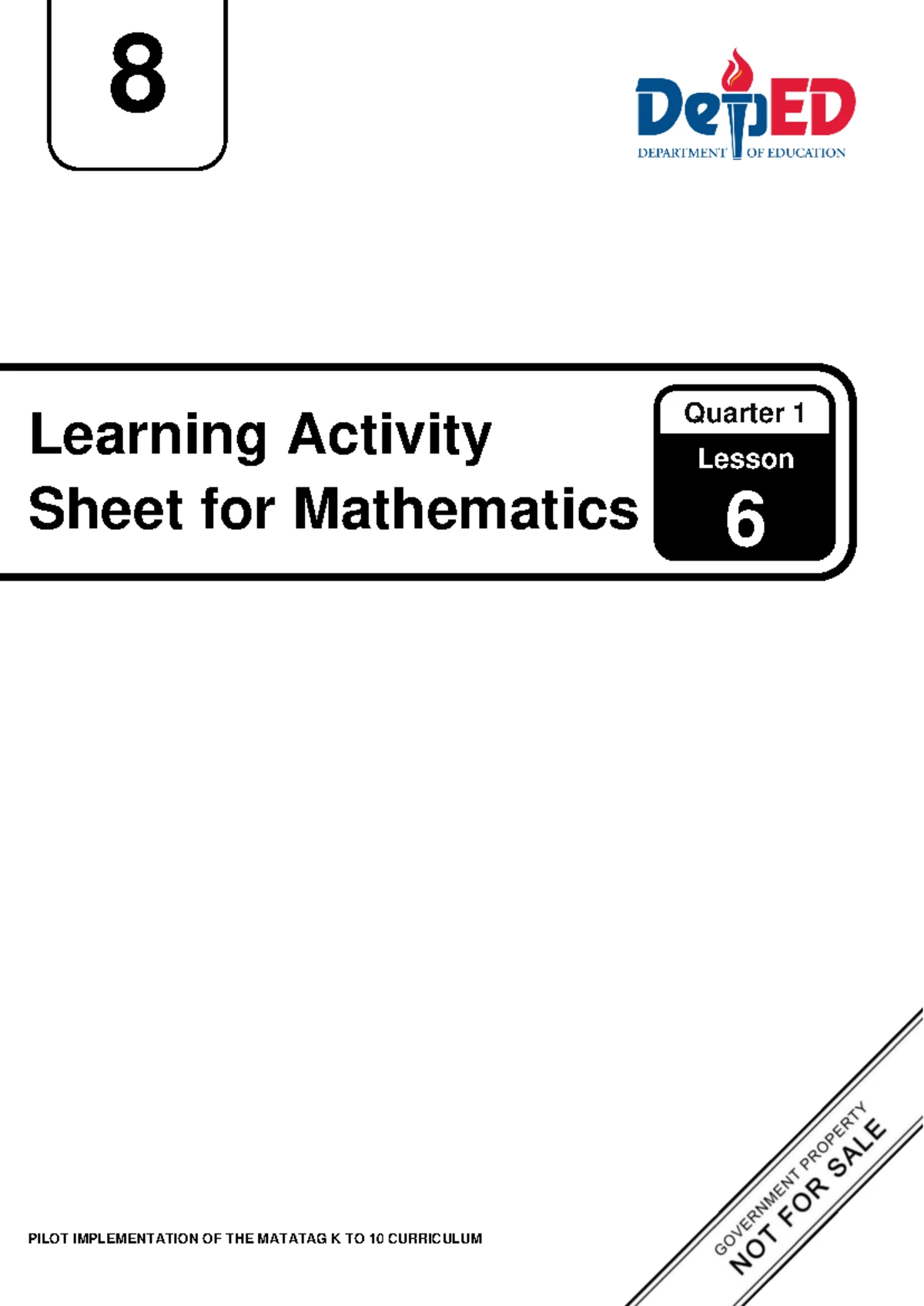 Q1 LE Mathematics 8 Lesson Exemplar: Week 1 Activities and Insights ...