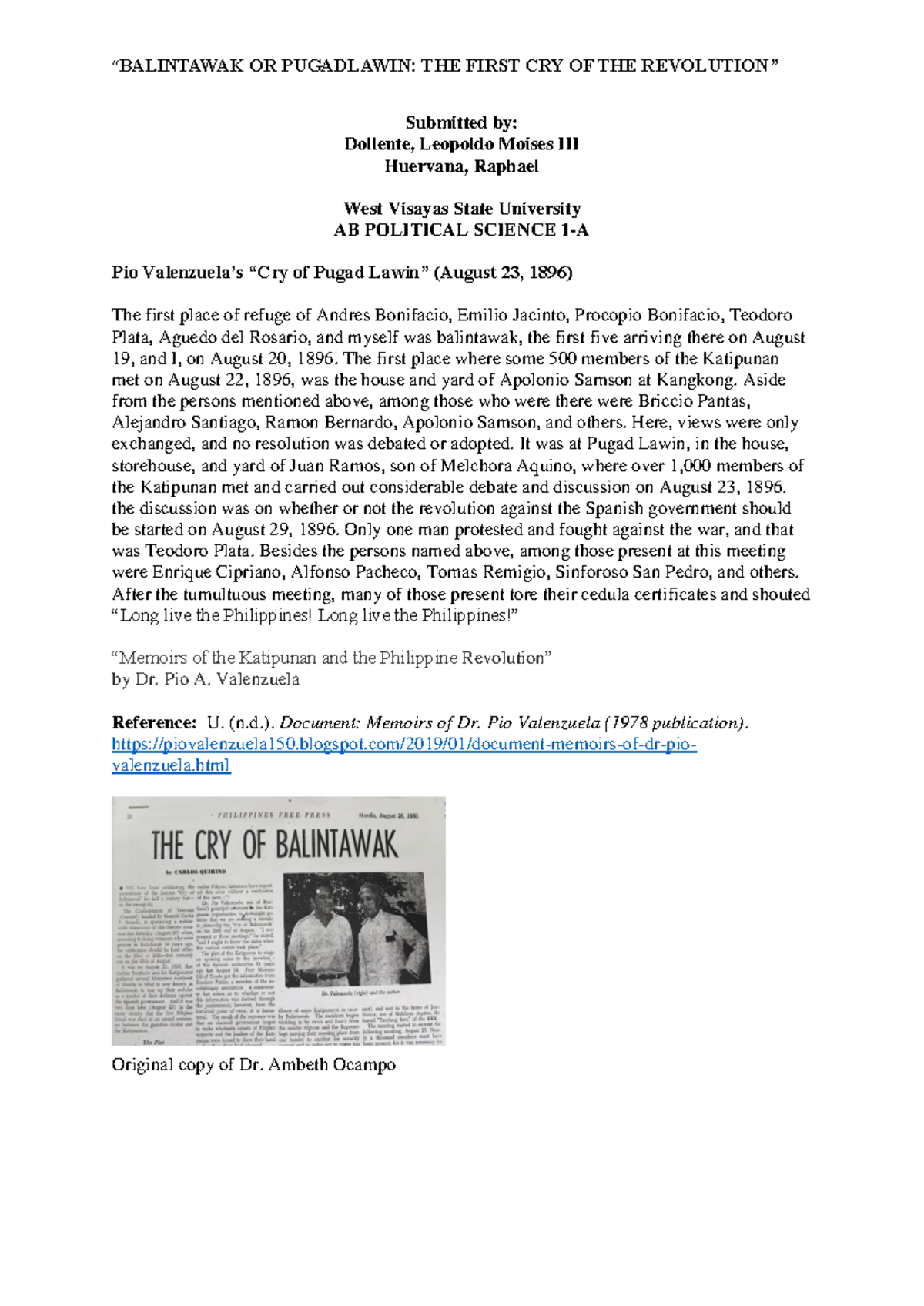 Primary Sources of the First Cry: Balintawak and Pugad Lawin Analysis ...